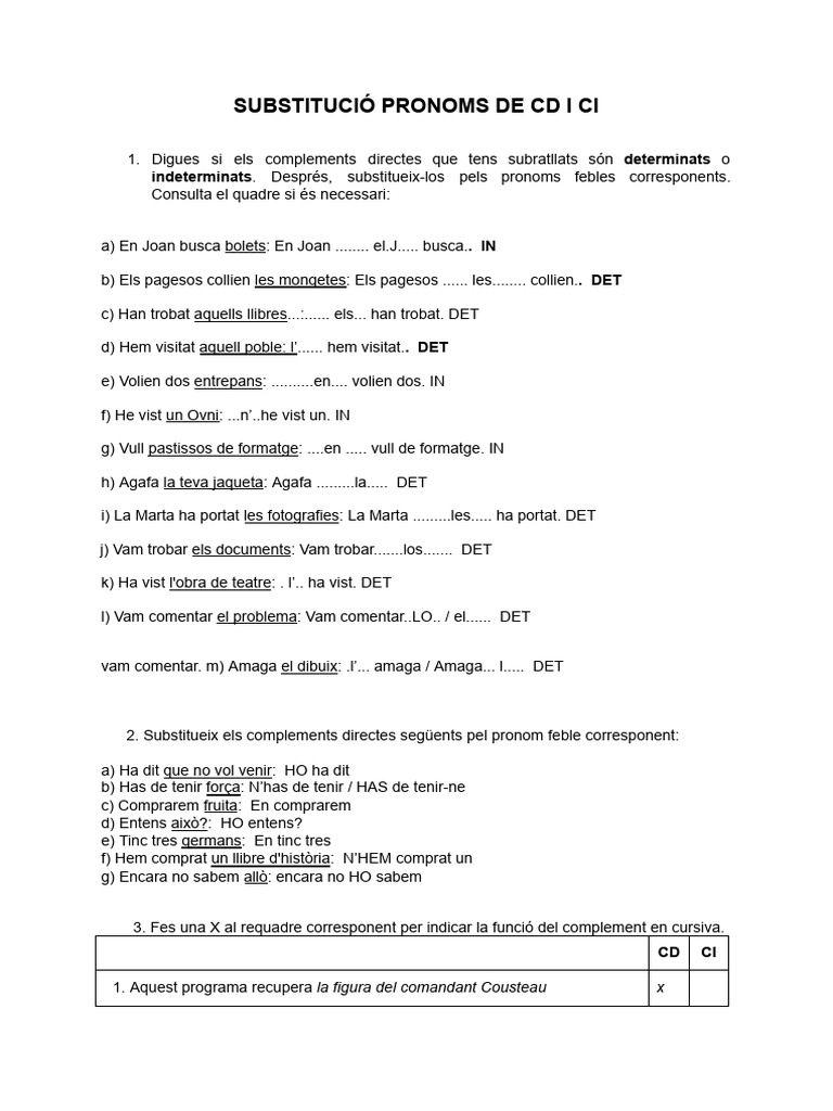 substitució pronoms CD i CI | PDF