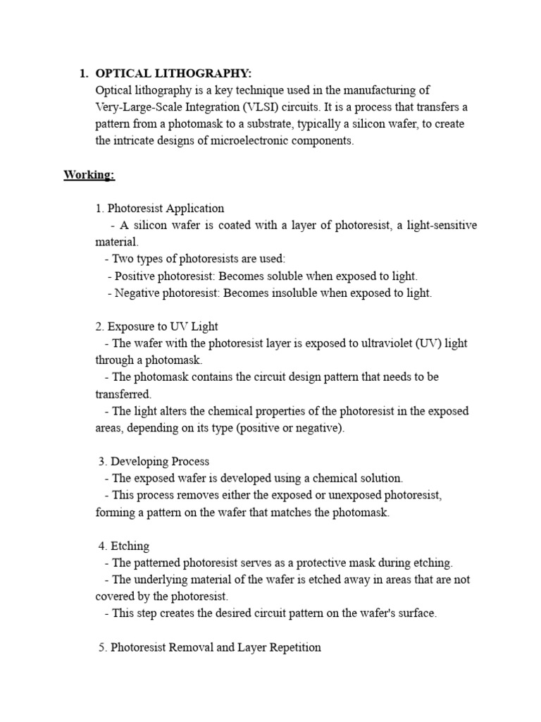 VLSI Unit 4 - Contents (1) | PDF | Photolithography | Doping (Semiconductor)