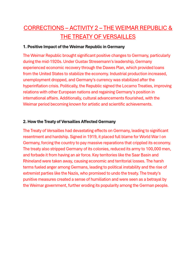 Corrections - Activity 2 - The Weimar Republic & The Treaty of ...