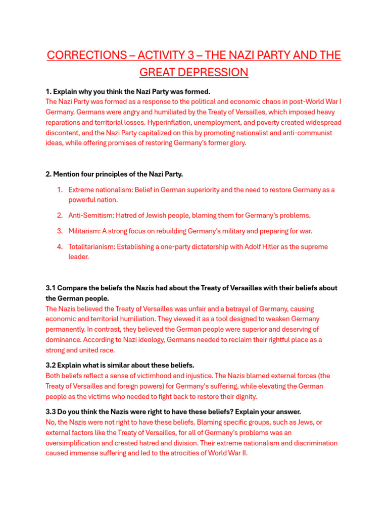 CORRECTIONS – ACTIVITY 3 – THE NAZI PARTY AND THE GREAT DEPRESSION ...