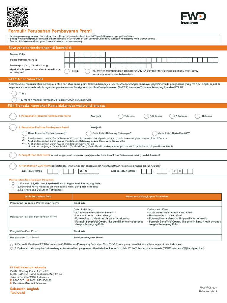Formulir Perubahan Pembayaran Premi | PDF