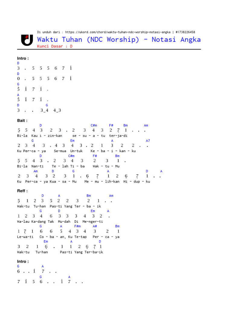 Waktu Tuhan NDC Worship - Notasi Angka Key-D Ukord | PDF