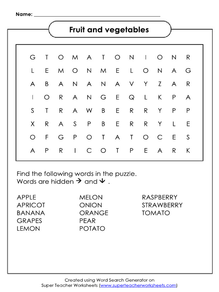 Wordsearch Fruit Vegetables | PDF