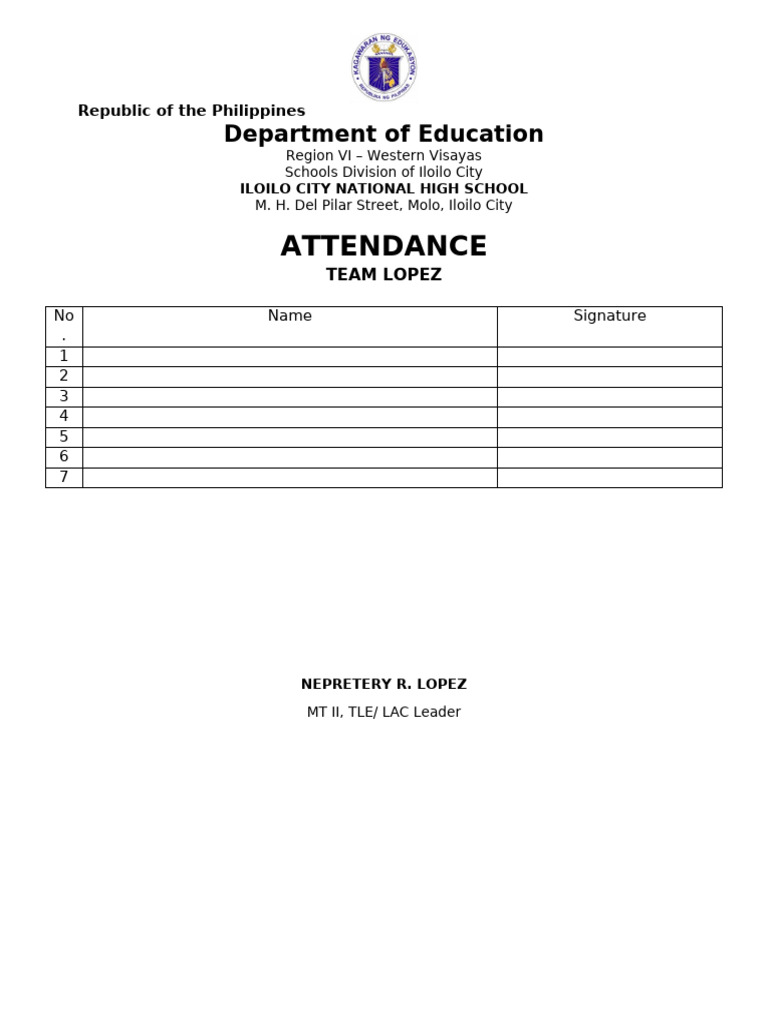 Iloilo City National High School Attendance | PDF