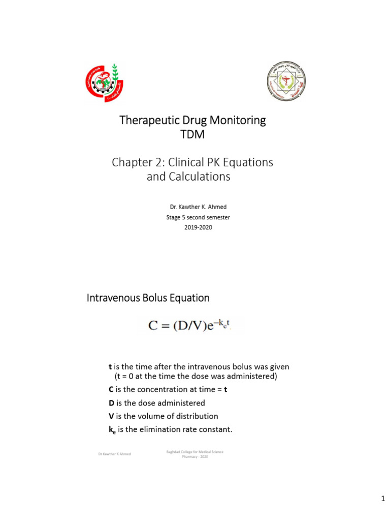 TDM Chapter 2 Handouts 2020 KKA | PDF | Pharmacokinetics | Chemistry