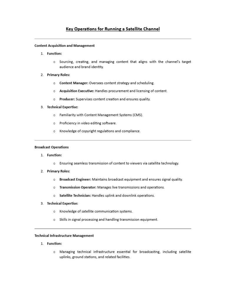 Operations For Running A Satellite Channel | PDF | Broadcasting ...