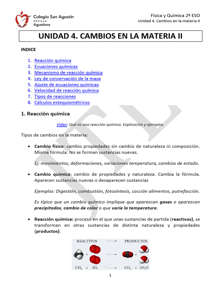 U4. Cambios en La Materia II | PDF | Reacciones químicas | Estequiometría