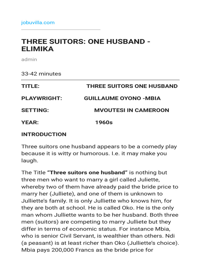Analysis of Three Suitors: One Husband | PDF | Marriage | Polygamy