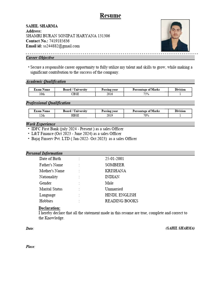 sahil resume for job | PDF