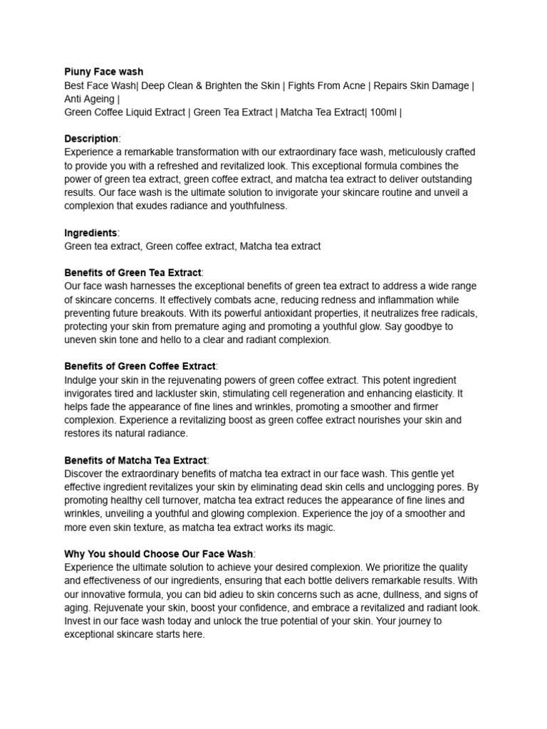 Piuny - face wash | PDF | Skin Care | Skin