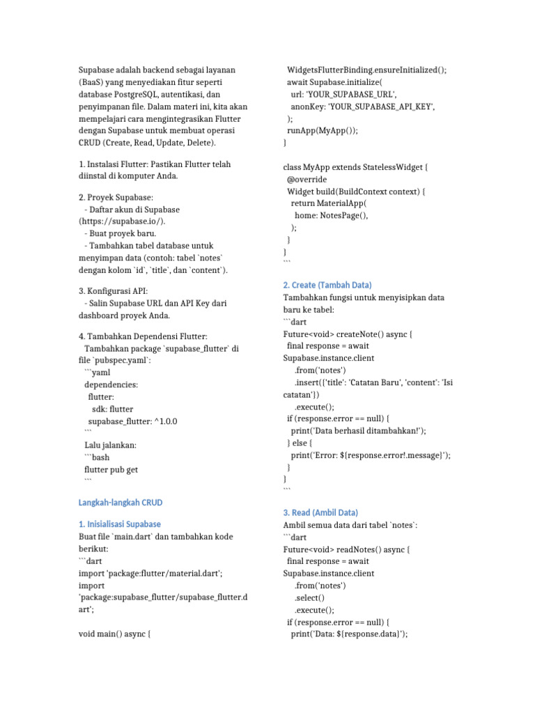 Materi Flutter CRUD Supabase | PDF Materi Flutter CRUD Supabase | PDF
