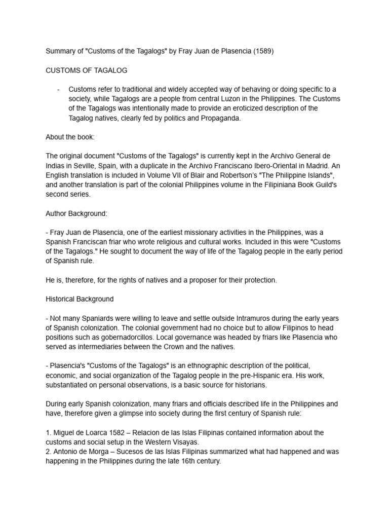 Tagalog Customs: A Historical Insight | PDF | Philippines