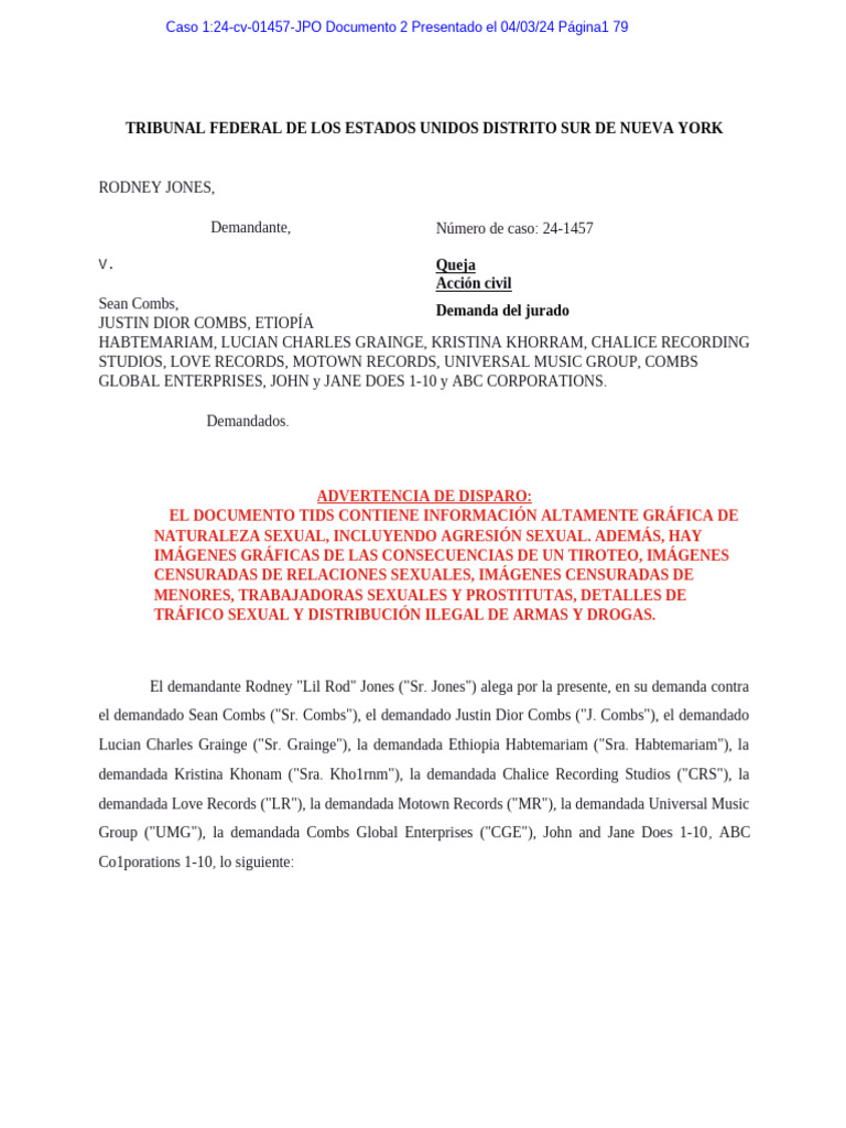 Demanda de Rodney Jones contra Sean Combs | PDF