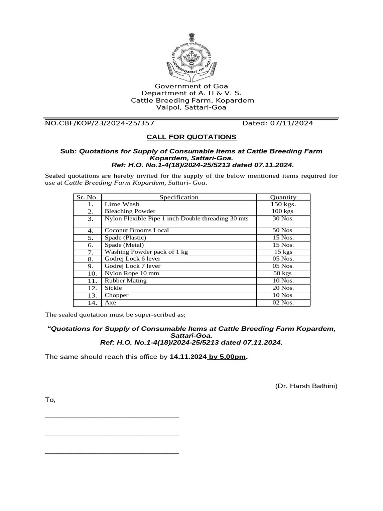 Call For Quotation For 10 HP Pump | PDF | Building Materials