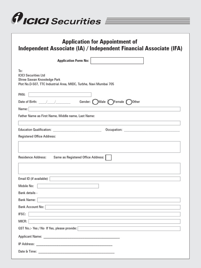 ICICI Securities IA/IFA Application Form | PDF | Indemnity | Common Law