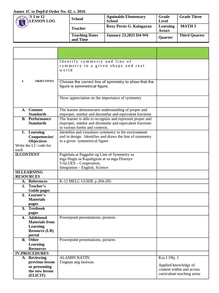 Dll Quarter 3 w6 d4 Math 3 | PDF | Learning | Curriculum