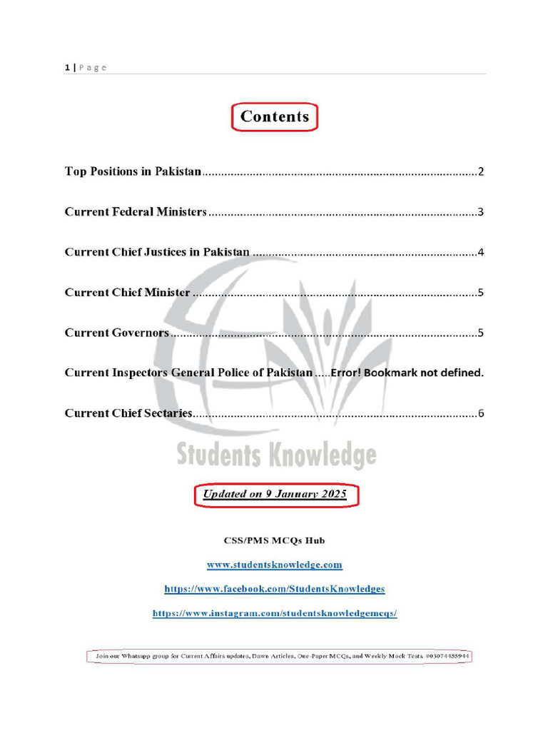 Current Top Positions in Pakistan | PDF