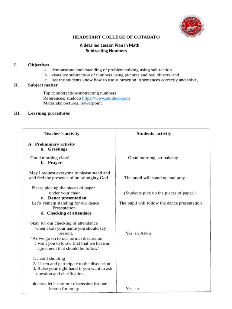 alvin lesson plan. | PDF | Lesson Plan | Cognition