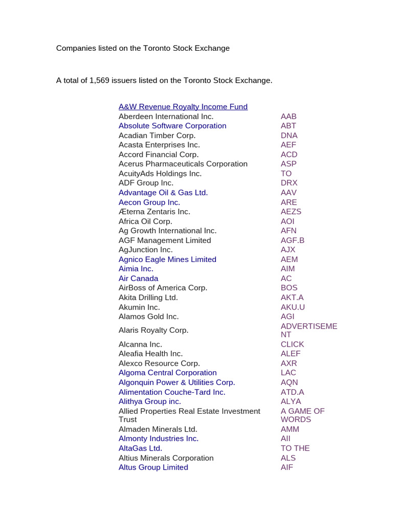 Toronto Stock Exchange Listings | PDF | Companies