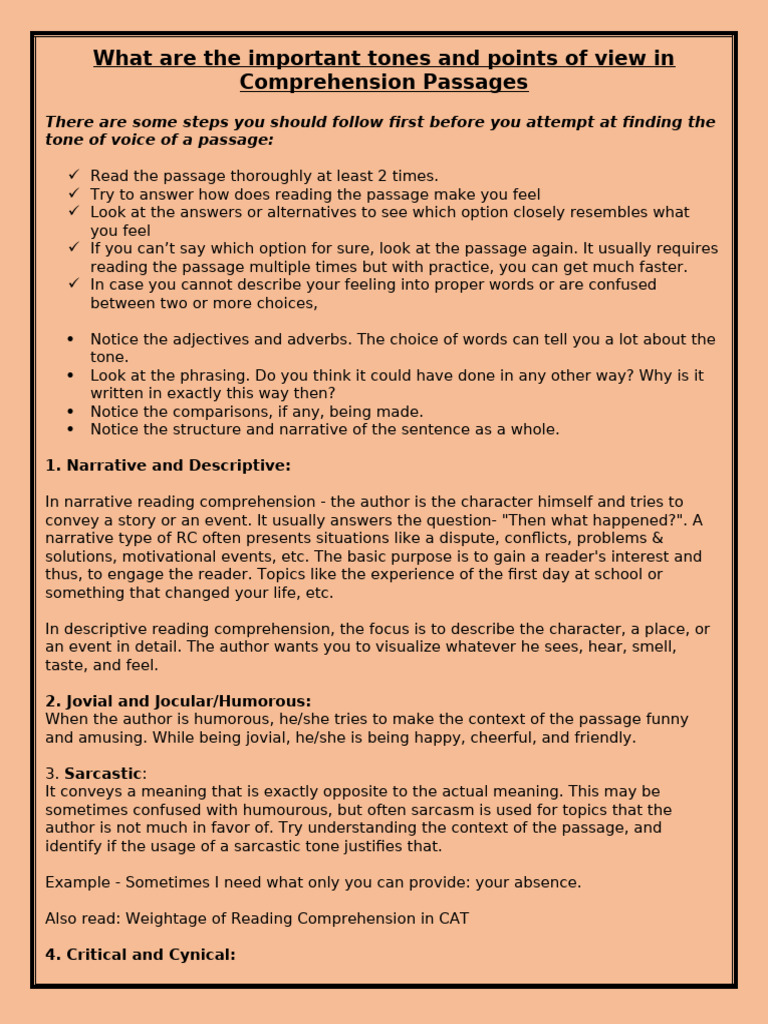 RC Tone Analysis Guide | PDF | Narrative | Reading Comprehension