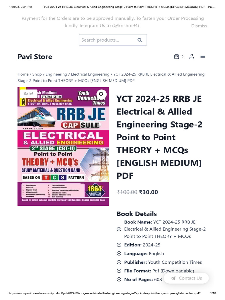 YCT 2024-25 RRB JE Electrical & Allied Engineering Stage-2 Point to Point THEORY + MCQs [ENGLISH ...