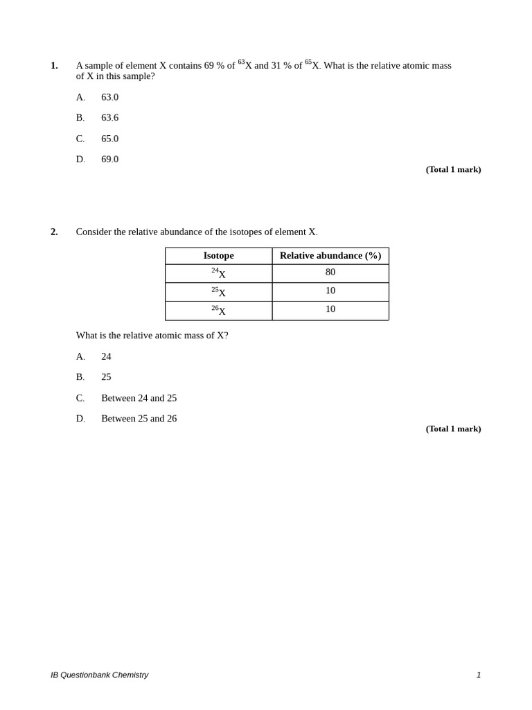 Relative Atomic Mass Worksheet Answers | PDF | Isotope | Chemical Elements