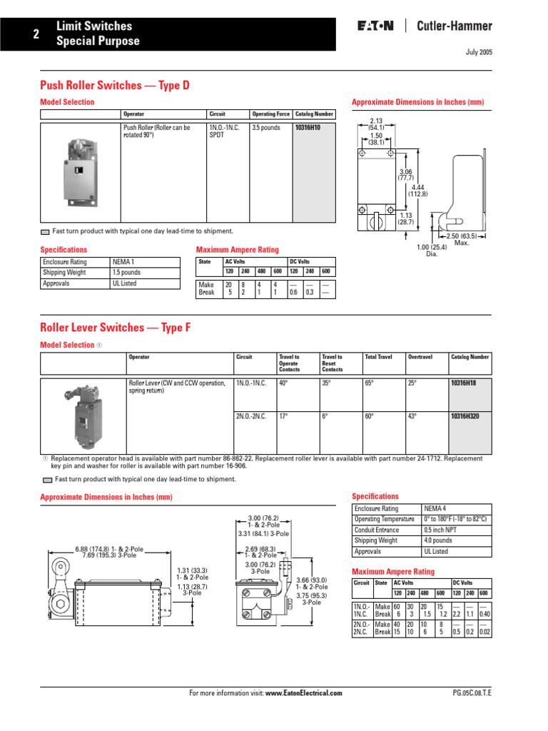Type D Push Roller Switches Guide | PDF | Switch | Equipment