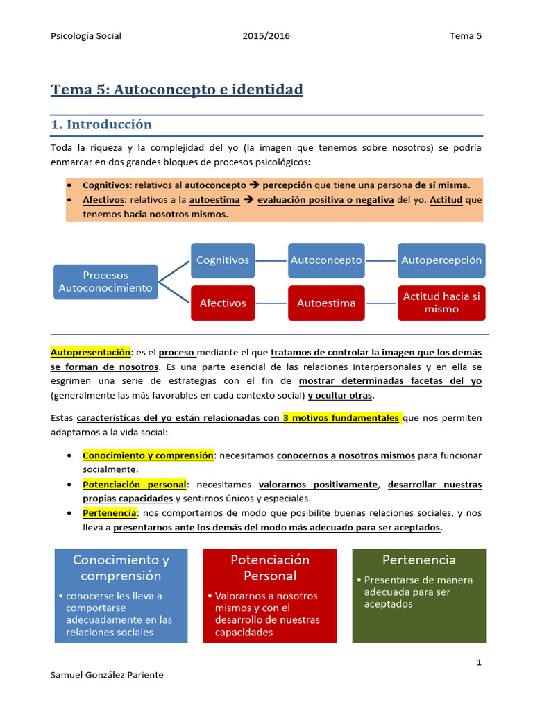 Autoconcepto e Identidad en Psicología Social | PDF | Autoestima ...