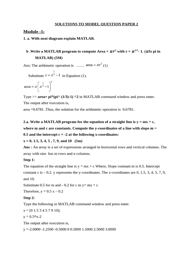 Solution For Model Paper2 | PDF | Matrix (Mathematics) | Matlab
