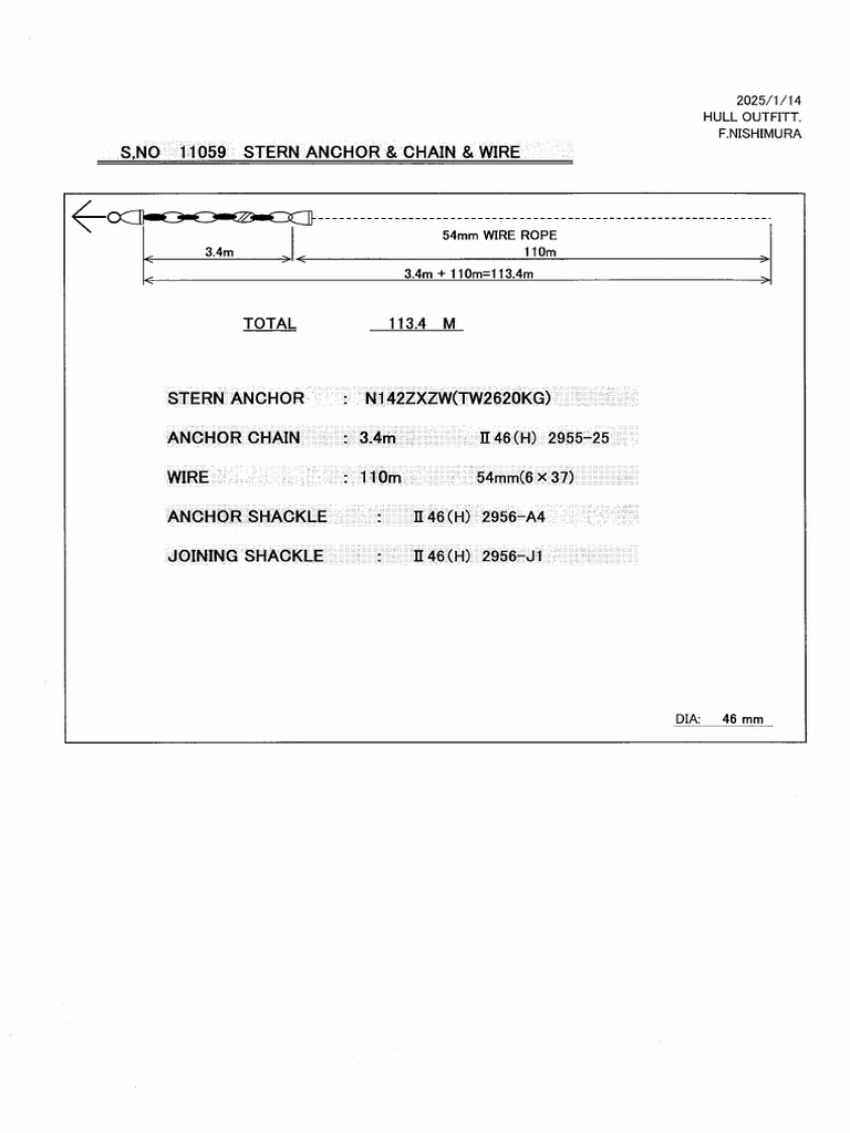 Arr't of Stern Anchor + Anchor Chain + Fittings | PDF