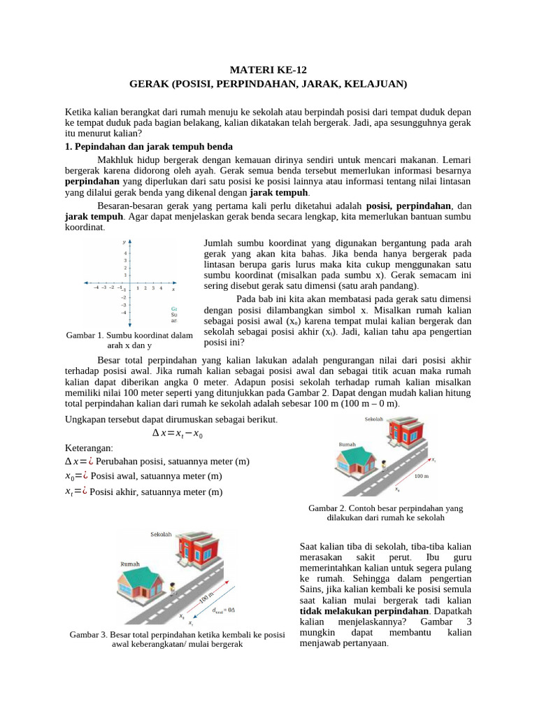 MATERI DAN LKPD 12 GERAK (Posisi Perpindahan Jarak Kelajuan) | PDF