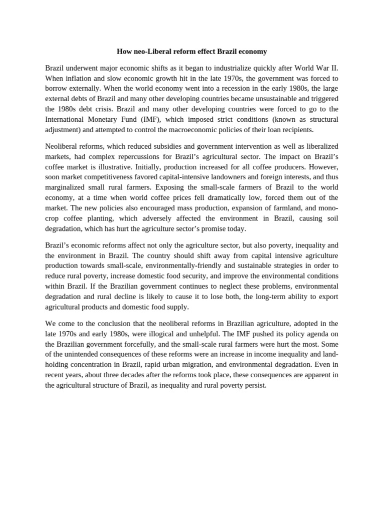 How Neo-Liberal Reform Effect Brazil Economy | PDF | Neoliberalism ...