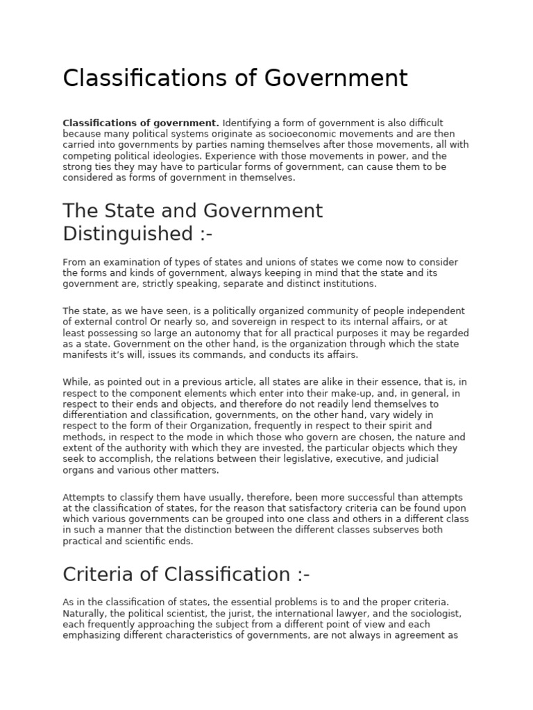Classifications of Government | PDF | Republic | Monarchy