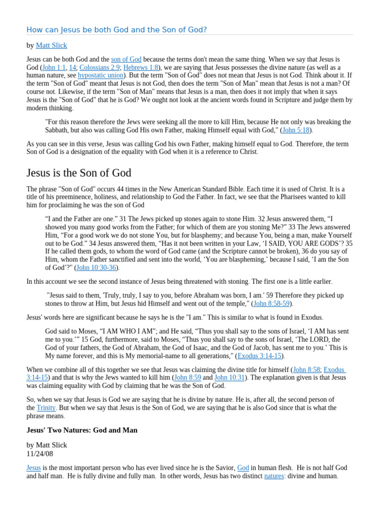 Understanding Jesus: God and Son of God | PDF | Jesus | Gospel Of John