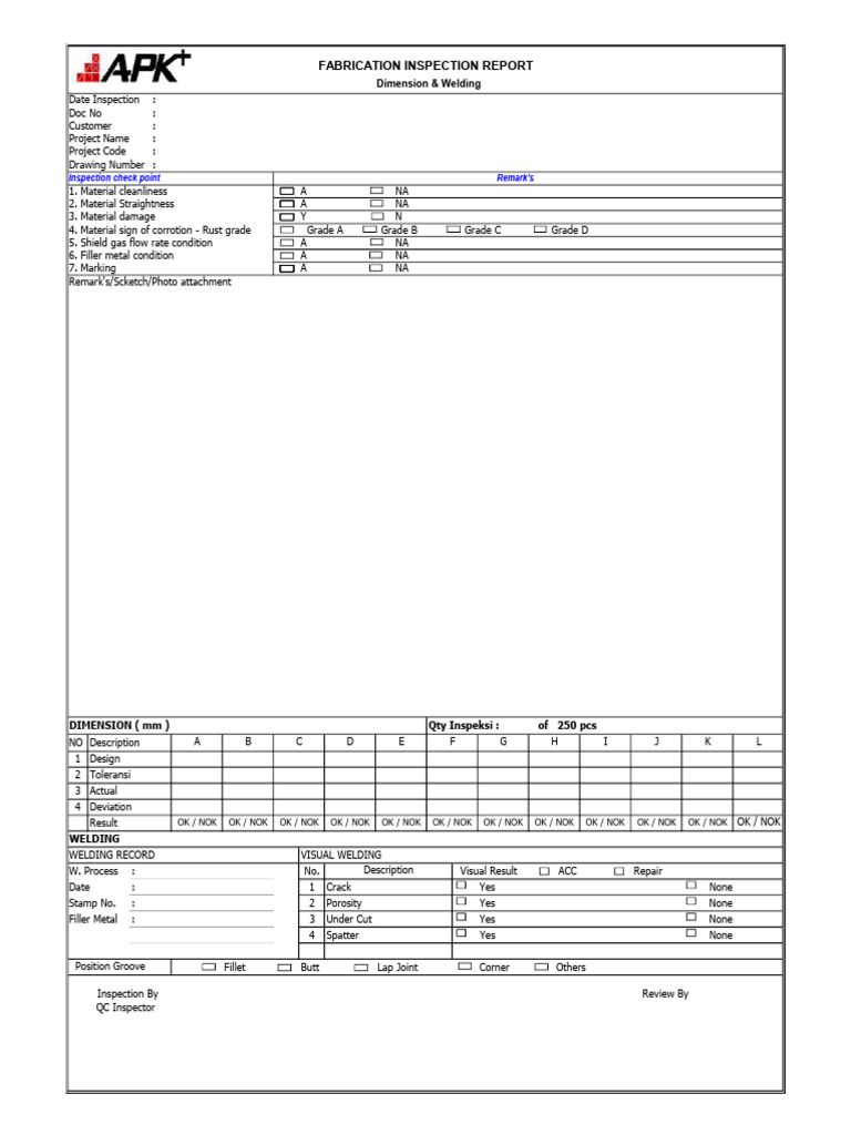 Form Inspection Dimension & Welding | PDF | Welding | Construction