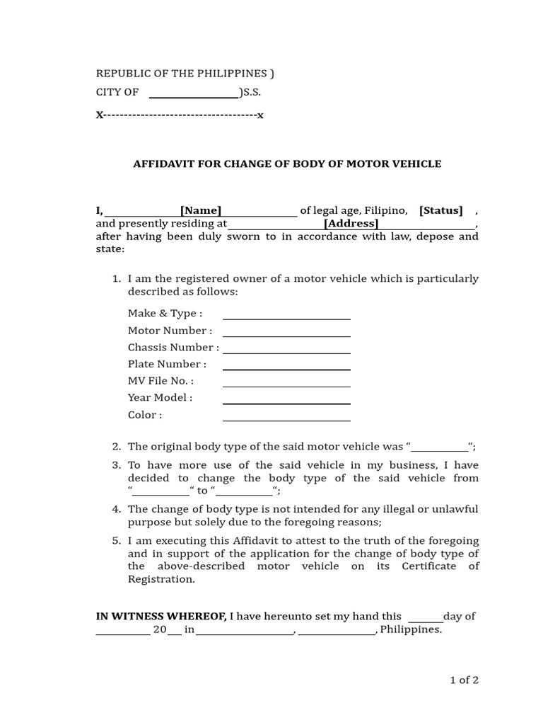 Affidavit for Motor Vehicle Body Change | PDF