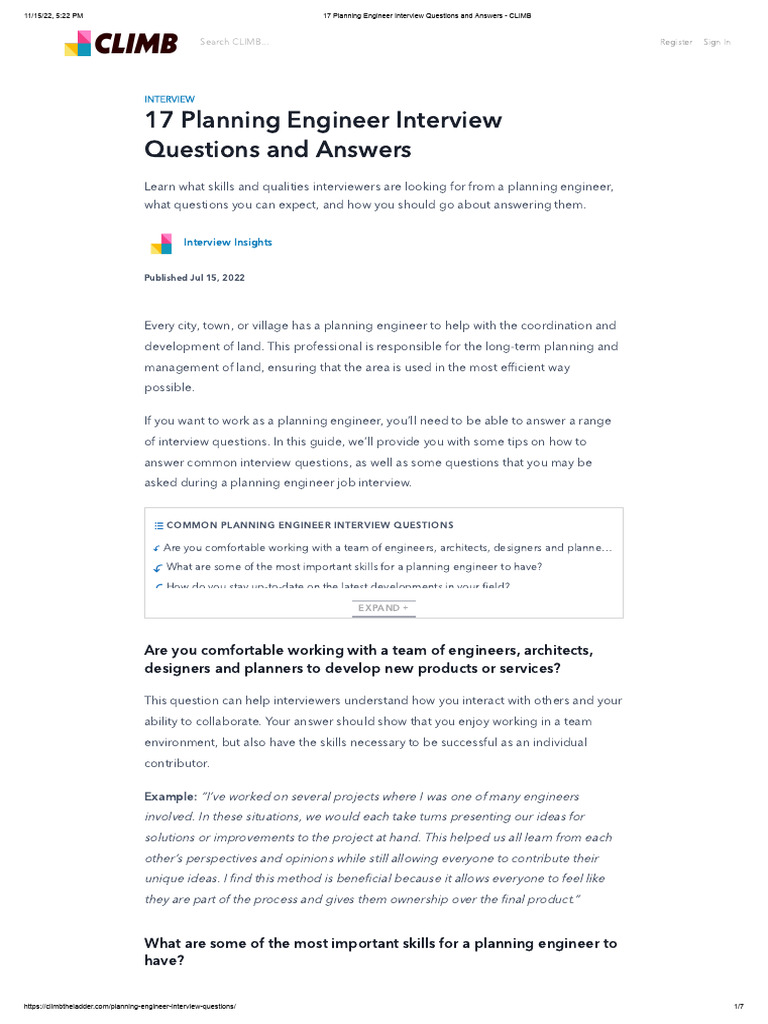 17 Planning Engineer Interview Questions and Answers - CLIMB | PDF ...