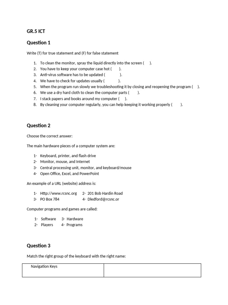 grade 5 ICT worksheet | PDF