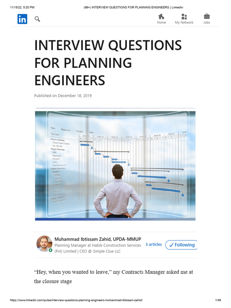 (99+) INTERVIEW QUESTIONS FOR PLANNING ENGINEERS - LinkedIn | PDF