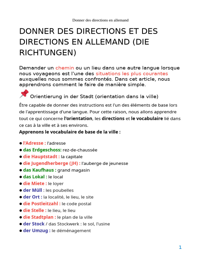 Donner des directions en allemand | PDF | Langue allemande | Linguistique