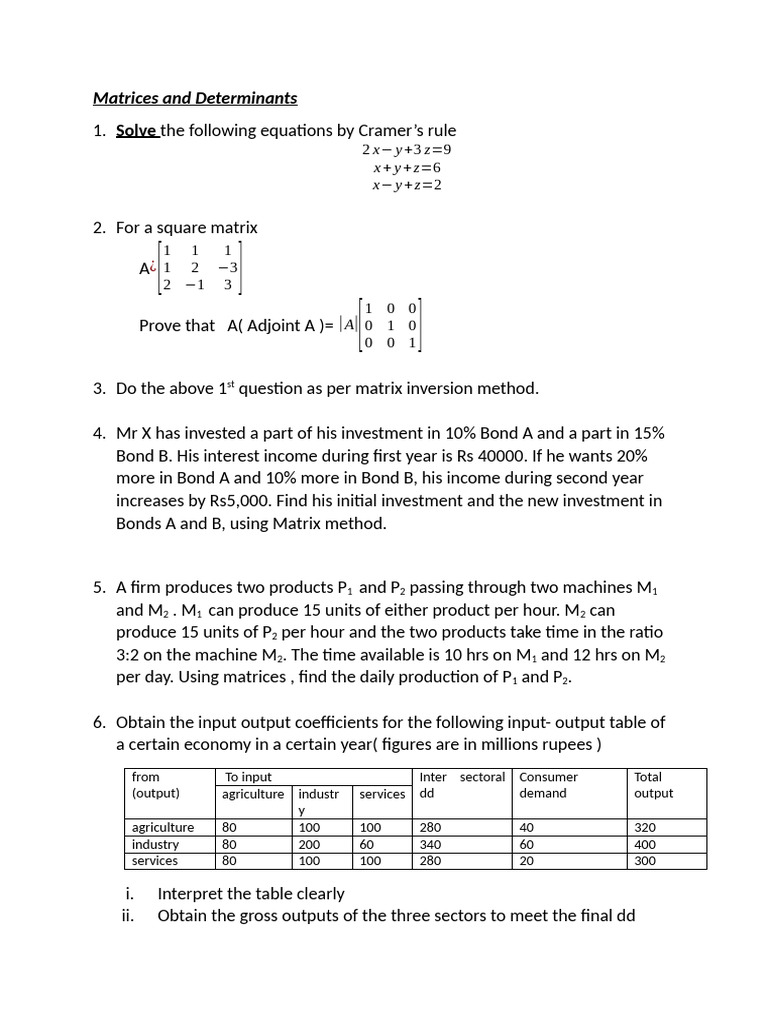 Matrices and Determinants | PDF | Input–Output Model | Economics