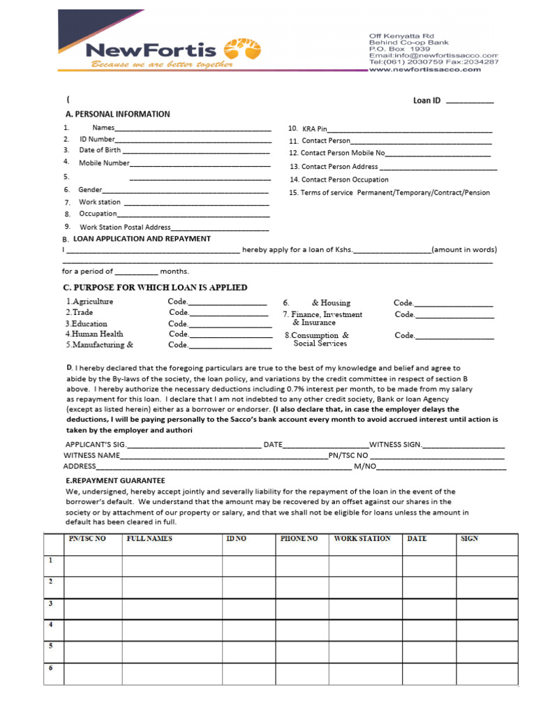 Jiinue Loan Application Form | PDF | Loans | Credit Union