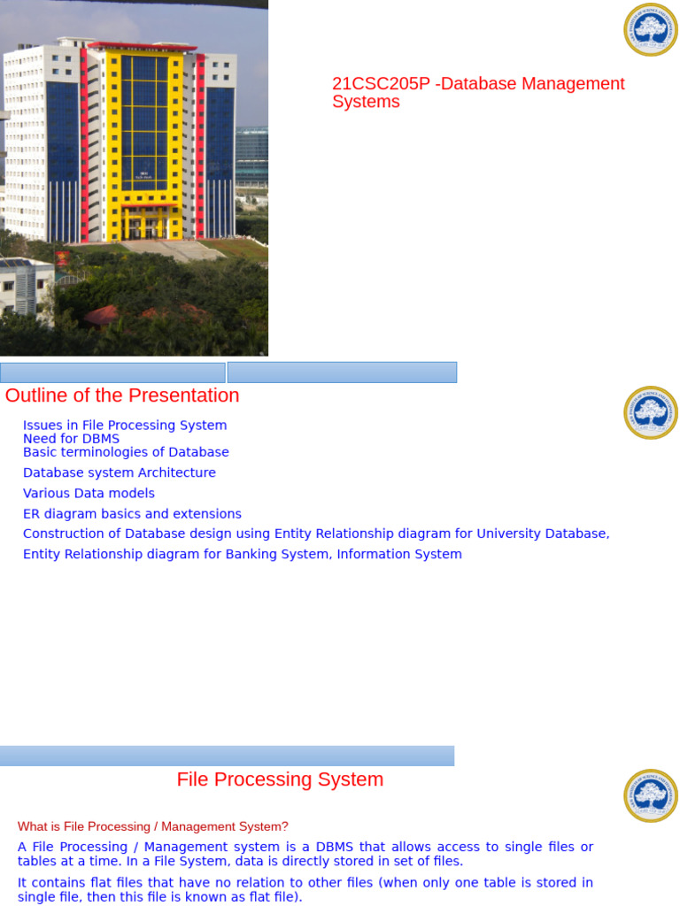 21CSC205P DBMS Unit I | PDF | Databases | Conceptual Model