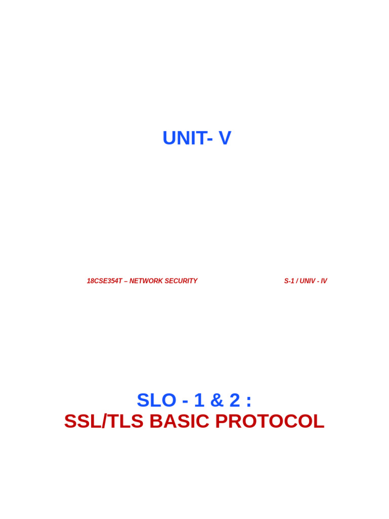 18CSE354T Network Security Unit V | PDF | Transport Layer Security | Public Key Cryptography