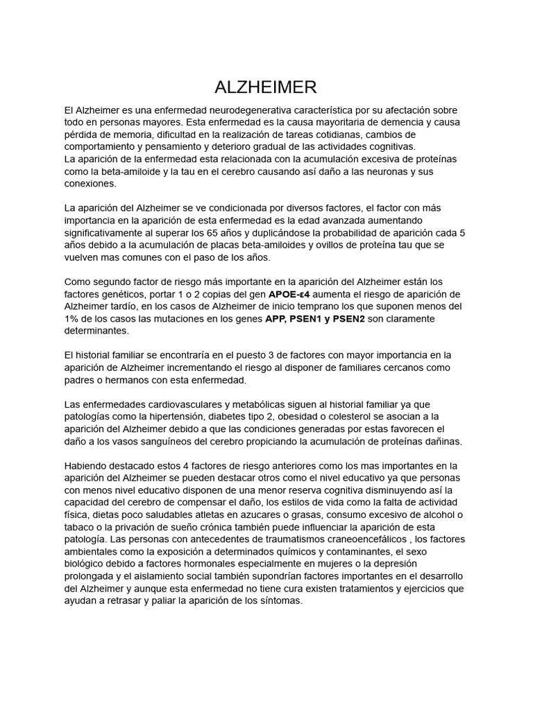 Enfermedad Multifactorial | PDF | Enfermedad de Alzheimer ...