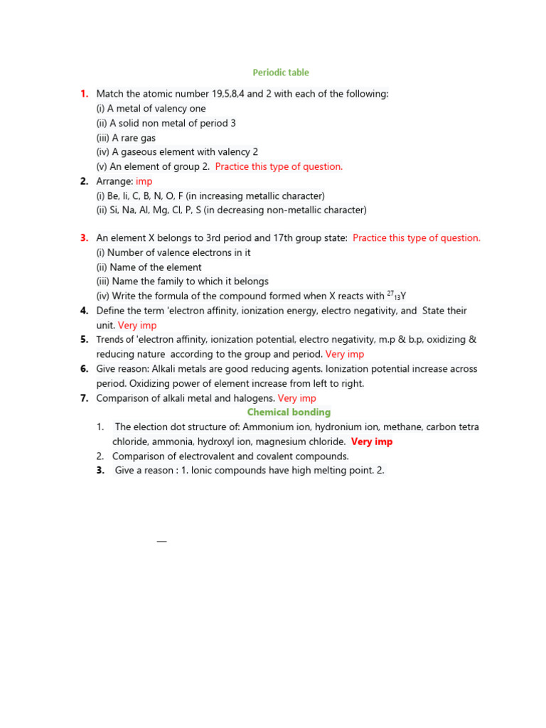 Most important questions for icse board | PDF | Chemical Compounds ...