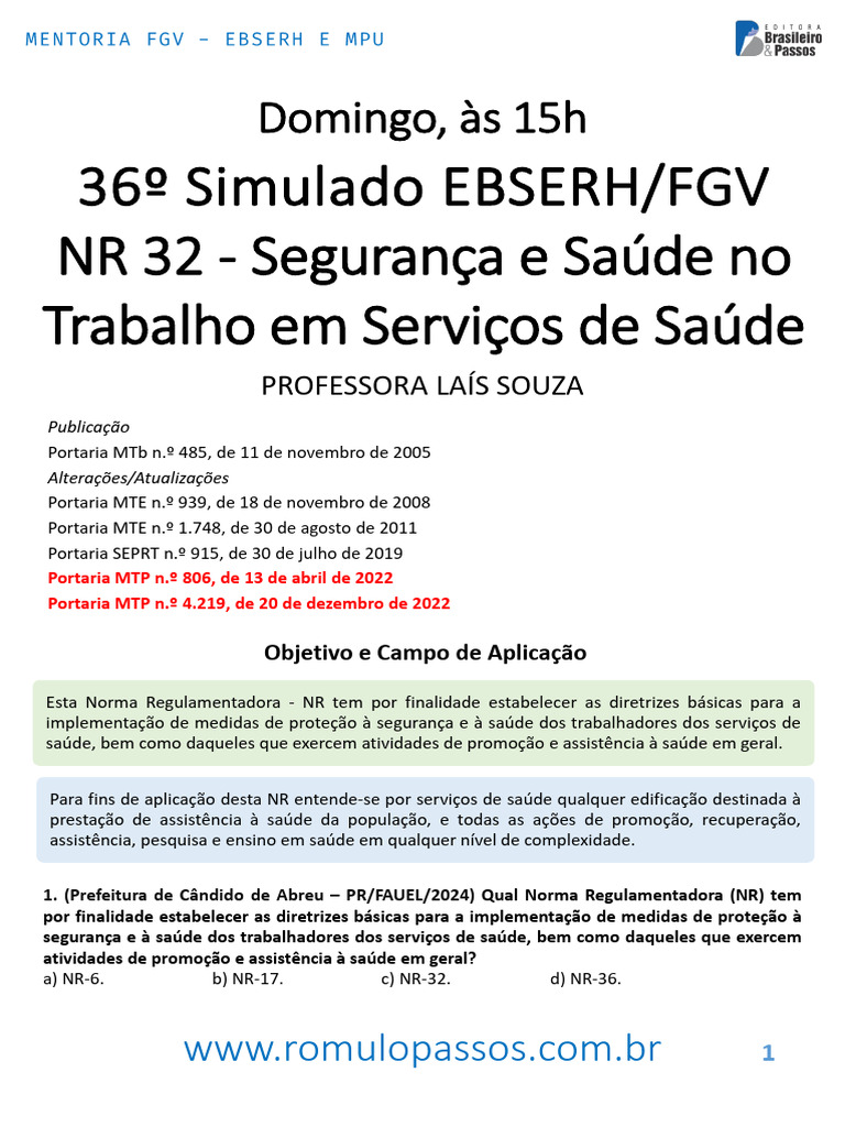 NR 32: Segurança em Serviços de Saúde | PDF | Vacinas | Vacinação