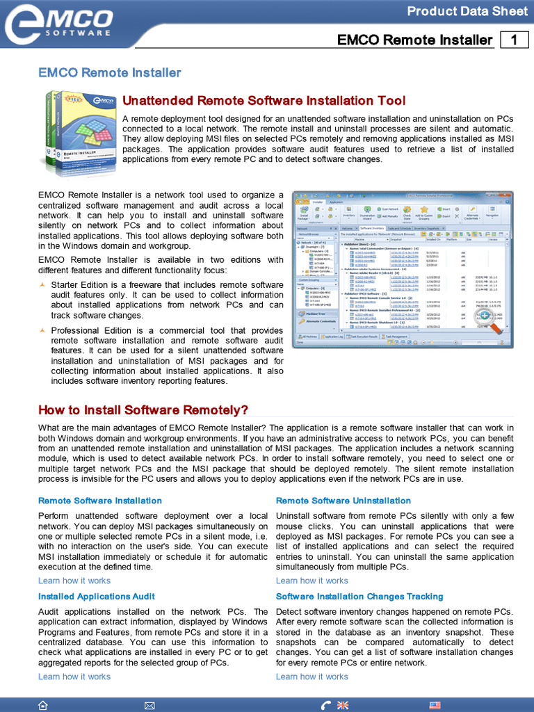 EMCO Remote Installer Data Sheet | PDF | Software | Computing