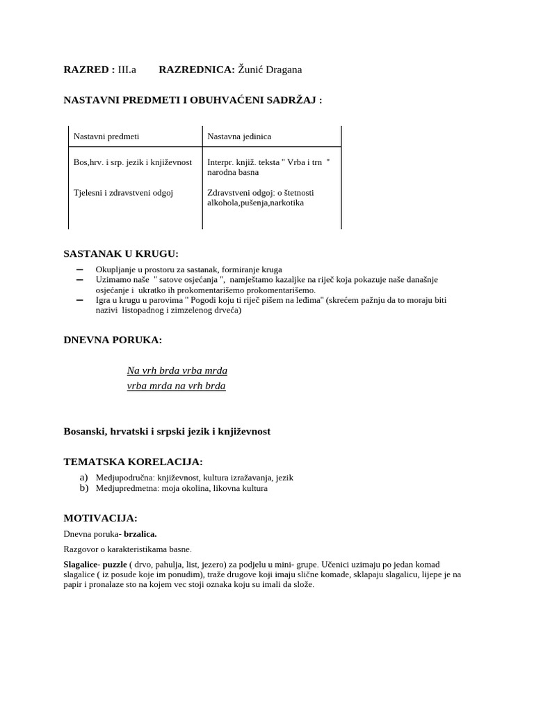 Pripreme 3 Basna Vrba I TRN | PDF