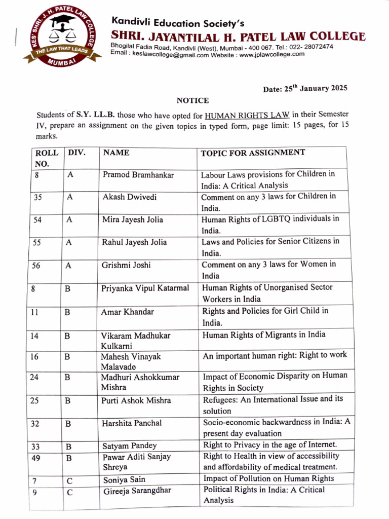 Assignment SY LLB Human Rights Law | PDF